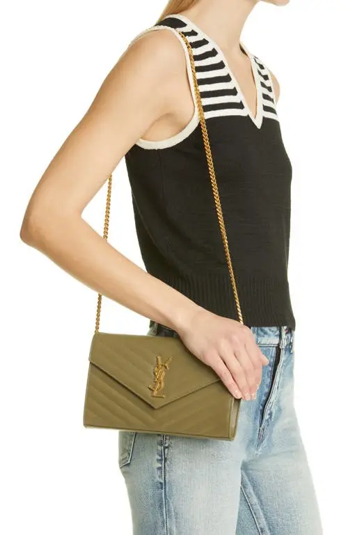 Saint Laurent Cassandre Matelassé Leather Wallet On A Chain