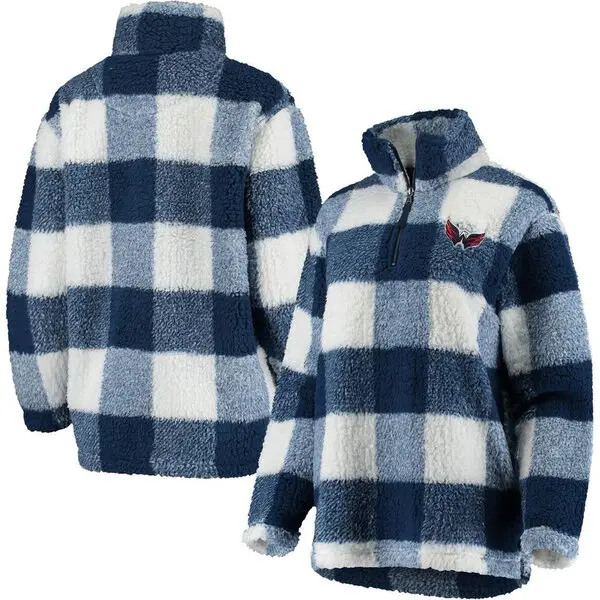 G-III 4HER BY CARL BANKS White Washington Capitals Plaid Sherpa Quarter-zip Jacket - Navy