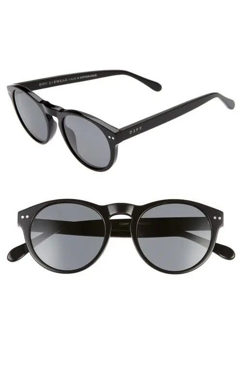 DIFF Cody 50mm Polarized Round Sunglasses - Black/grey