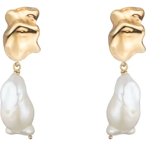 STERLING KING Freshwater Pearl Drop Earrings - Gold