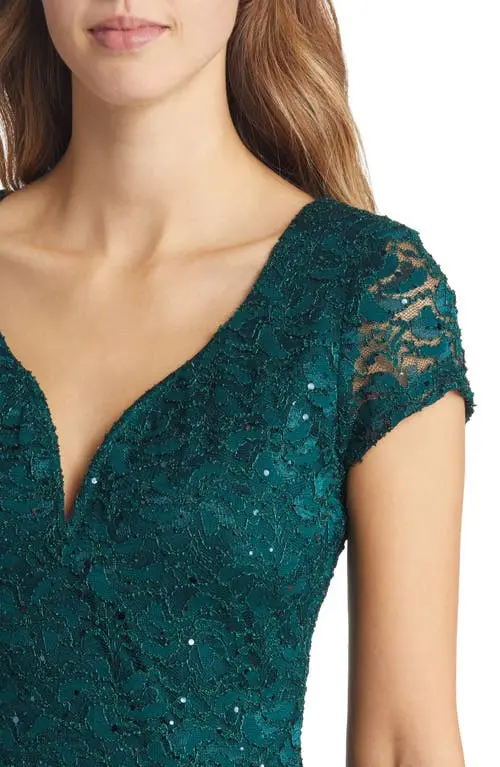 Connected Apparel Sweetheart Neck Sequin Lace Cocktail Dress - Hunter |  Editorialist