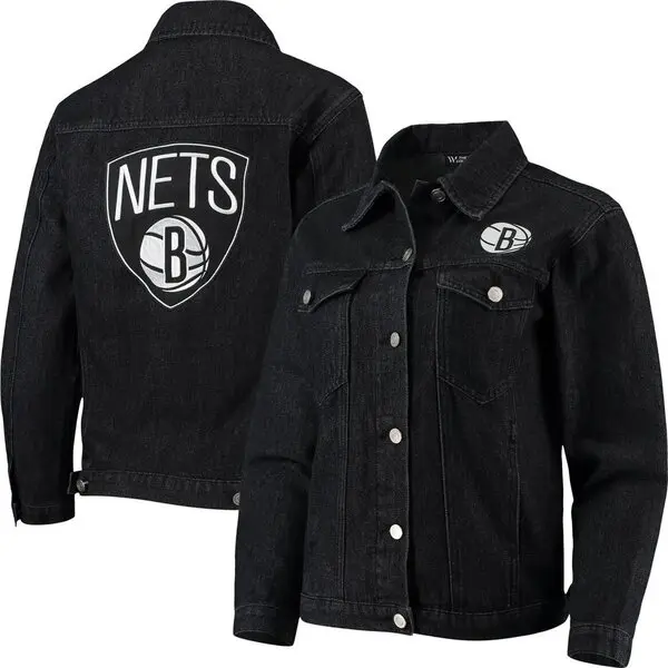 THE WILD COLLECTIVE Brooklyn Nets Patch Denim Button-up Jacket