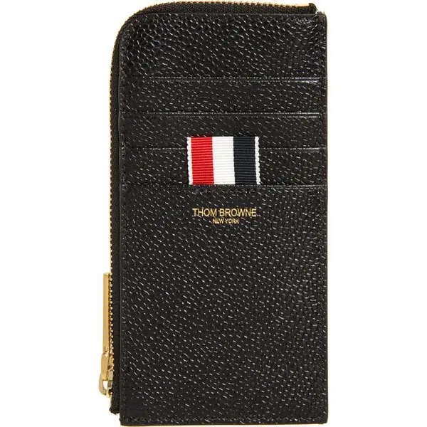 Thom Browne Half Zip Around Pebbled Leather Wallet - Black