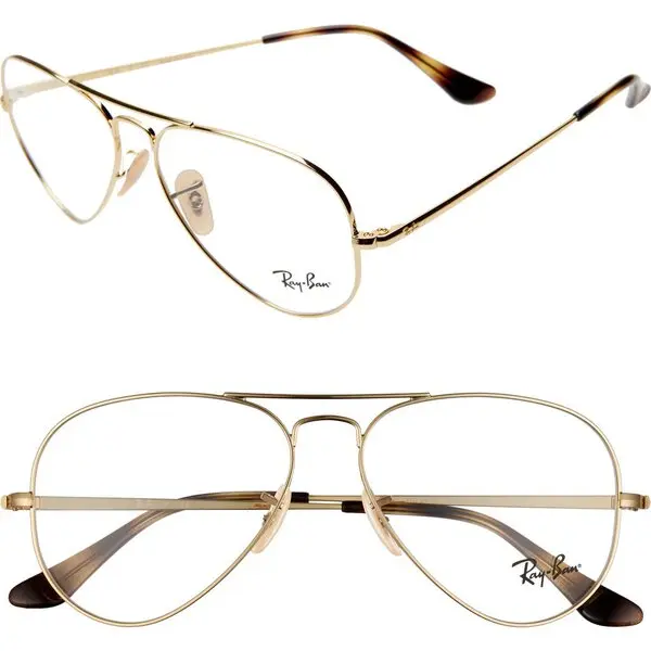 Ray-ban 55mm Aviator Optical Glasses - Gold/ Clear