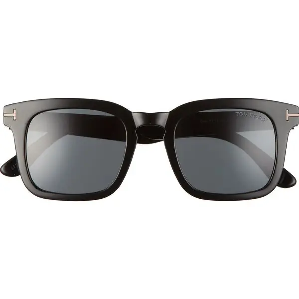 TOM FORD Dax 50mm Square Sunglasses - Shiny Black/smoke