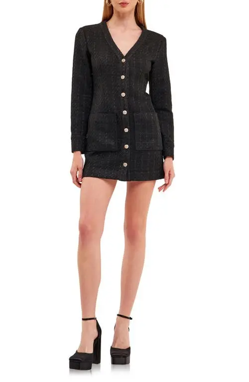 Endless Rose Textured Long Sleeve Mini Dress - Black