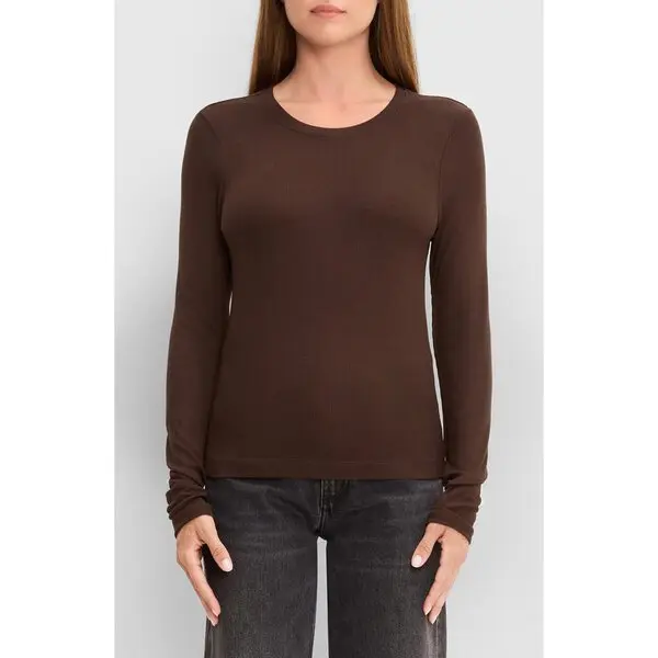 Michael Stars Finn Rib Crewneck Top - Molasses