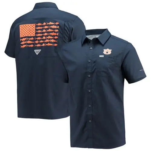 Columbia Pfg Auburn Tigers Slack Tide Camp Button-up Shirt - Navy