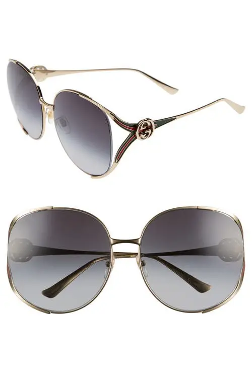 Gucci 63mm Gradient Oversize Open Temple Round Sunglasses