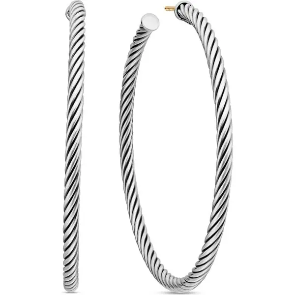 David Yurman Large Cable Hoop Earrings - Silver
