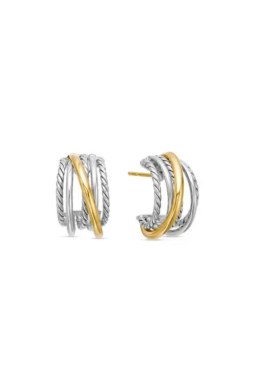 David Yurman Crossover Huggie Hoop Earrings - Silver/gold