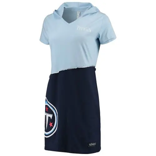 REFRIED APPAREL Navy Tennessee Titans Sustainable Hooded Mini Dress - Light Blue