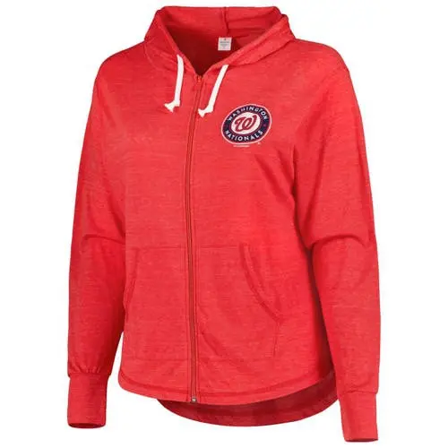 SOFT AS A GRAPE Washington Nationals Full-zip Lightweight Hoodie Top - Red