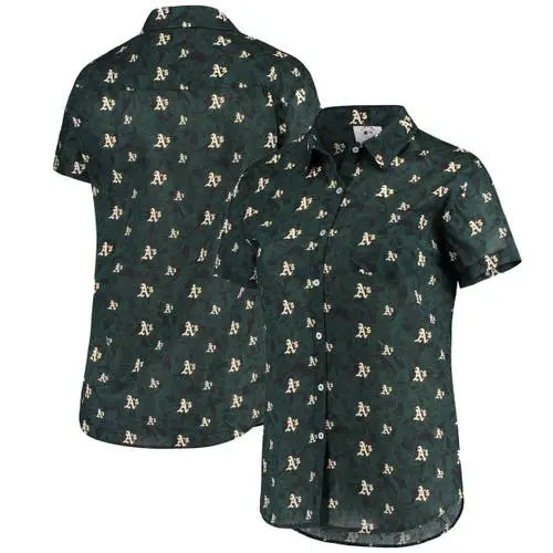 FOCO Oakland Athletics Floral Button Up Shirt - Green
