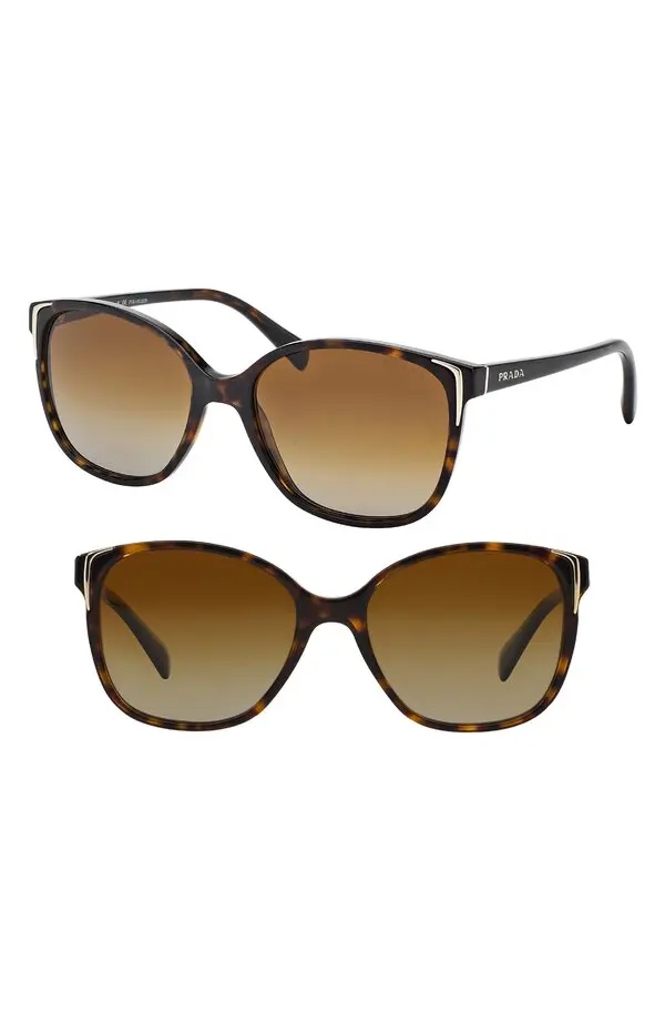 Prada Havana Polarized Brown 55 mm Women\'s Sunglasses Prada Polarized Brrown Gradient Square Ladies Sunglasses PR  main image 4