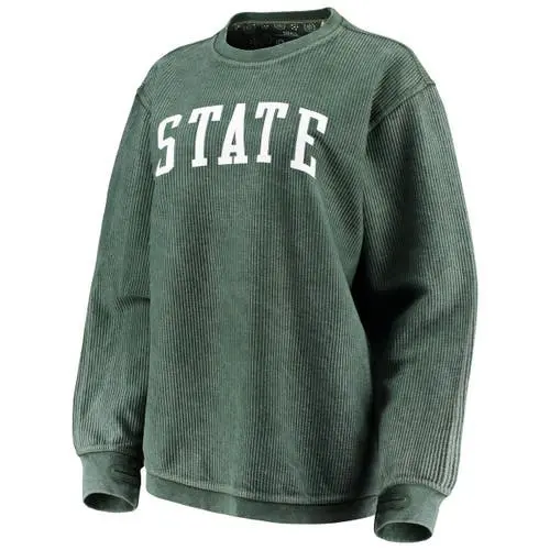 PRESSBOX Michigan State Spartans Comfy Cord Vintage Wash Basic Arch Pullover Sweatshirt