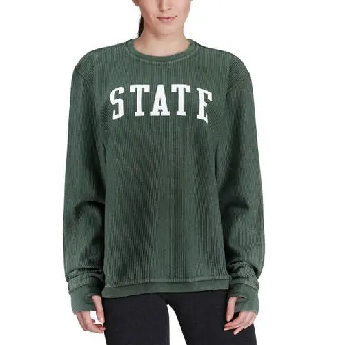PRESSBOX Michigan State Spartans Comfy Cord Vintage Wash Basic Arch Pullover Sweatshirt