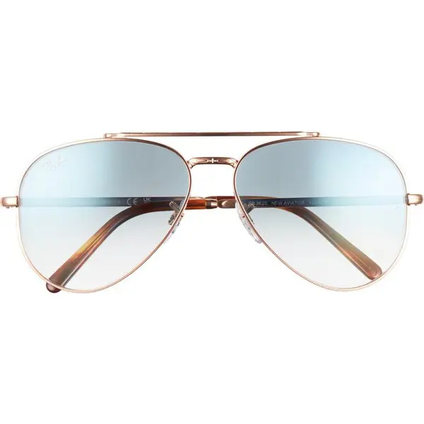 Ray-ban Aviator Metal Ii 58mm Sunglasses - Rose Gold/clear Gradient Blue