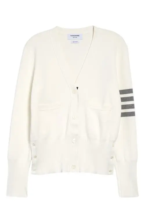 Thom Browne Milano Stitch V-neck 4-bar Cardigan - White