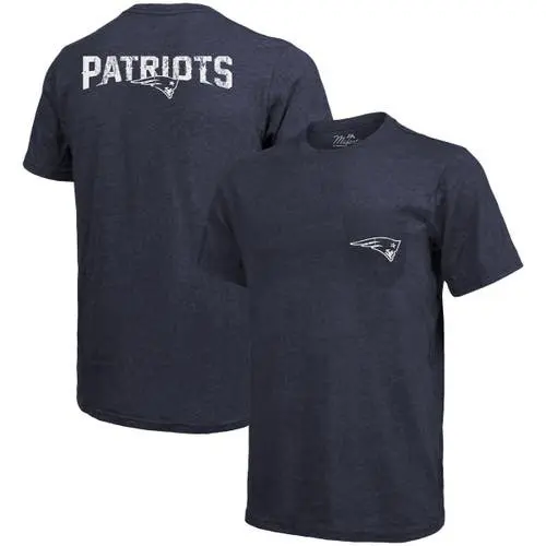 MAJESTIC THREADS New England Patriots Tri-blend Pocket T-shirtheathered - Navy
