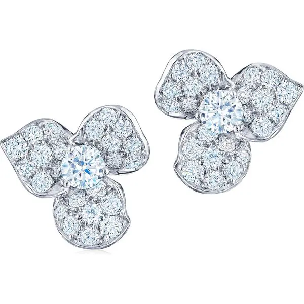 Kwiat Diamond Petal Flower Stud Earrings - White Gold