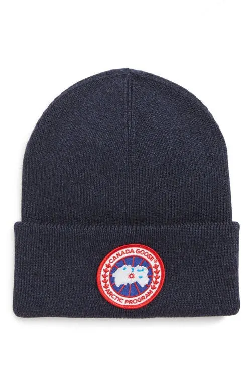 Canada Goose Arctic Disc Merino Wool Toque Beanie - Navy Heather