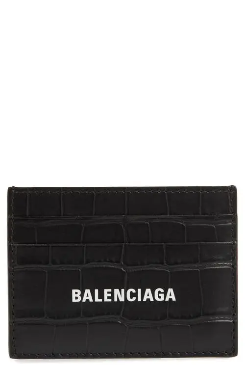Balenciaga Logo Croc Embossed Leather Card Case - Black