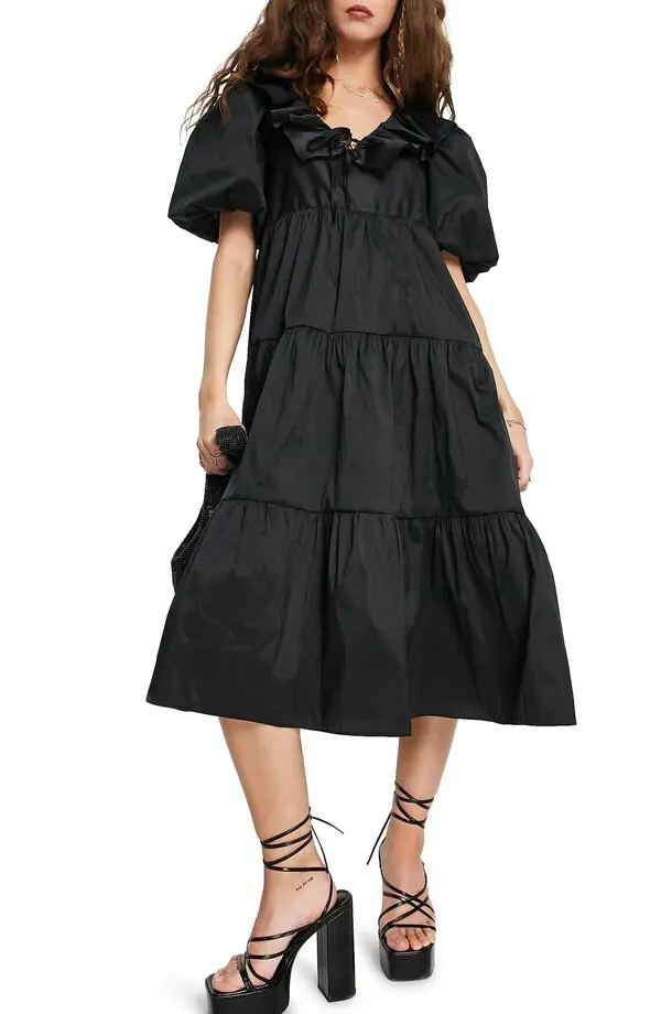 Topshop Short Sleeve Taffeta Dress