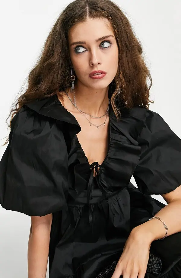 Topshop Short Sleeve Taffeta Dress