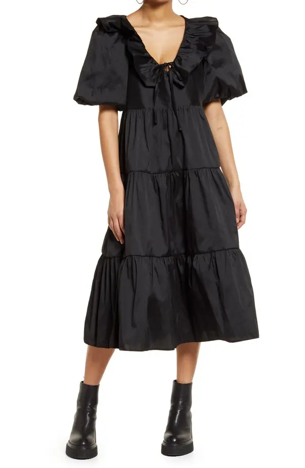 Topshop Short Sleeve Taffeta Dress