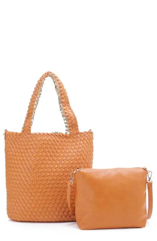 MALI + LILI Ray Convertible Woven Vegan Leather Tote - Orange