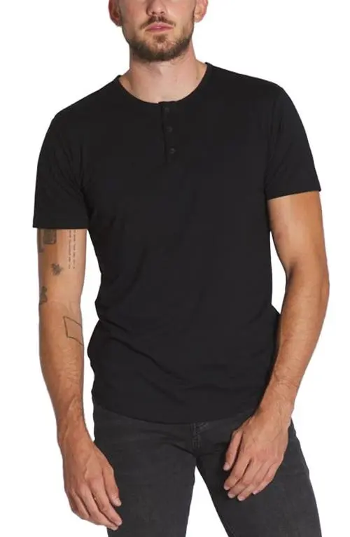 CUTS Ao Curved Hem Short Sleeve Henley - Black