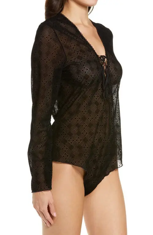 COQUETTE Long Sleeve Geo Lace Bodysuit