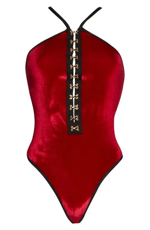 COQUETTE Strappy Back Velvet Teddy - Red