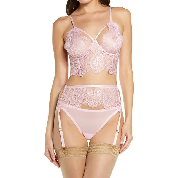 COQUETTE Lace Longline Underwire Bra - Pink