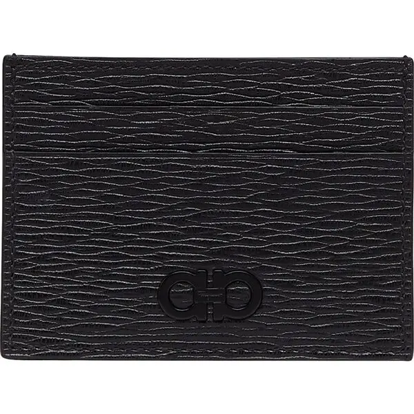 FERRAGAMO Revival Leather Card Case - Nero/dark Rain