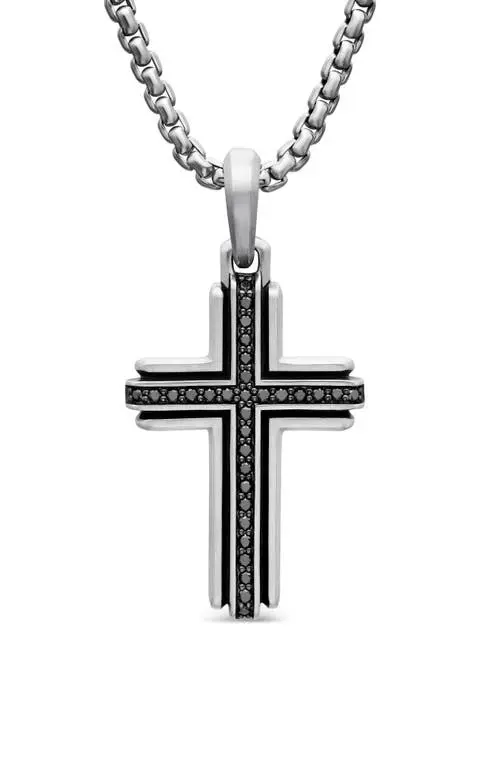 David Yurman Deco Cross Pendant With Pavé Black Diamonds - Silver/ Black Diamond