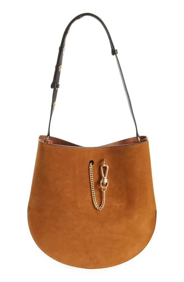 Allsaints Beaumont Snake Embossed Leather Hobo Bag - Amber Brown |  Editorialist