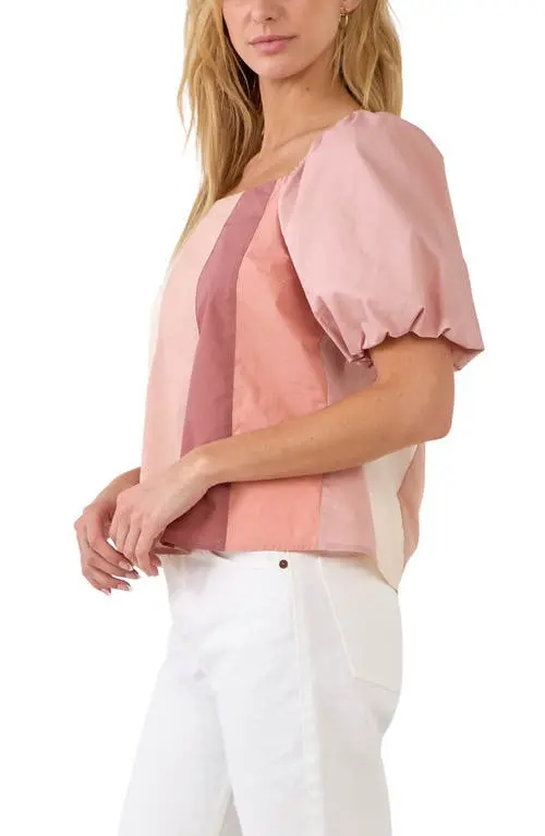 English Factory Puff Sleeve Colorblock Top