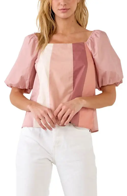 English Factory Puff Sleeve Colorblock Top