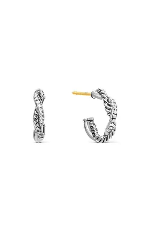 David Yurman Petite Infinity Huggie Hoop Earrings With Diamonds - Diamond/ Silver