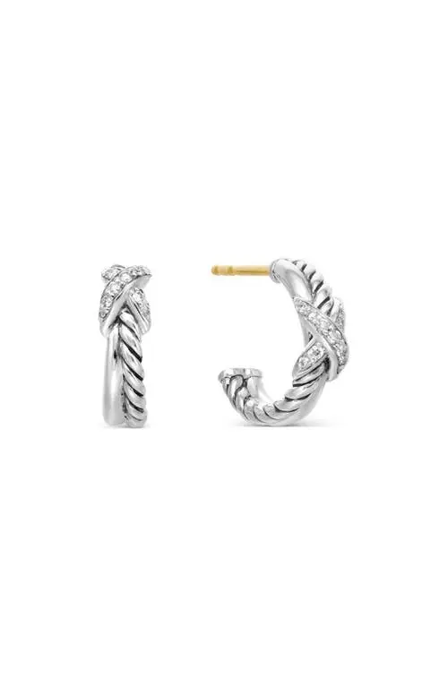 David Yurman Petite X Hoop Earrings - Diamond/ Silver