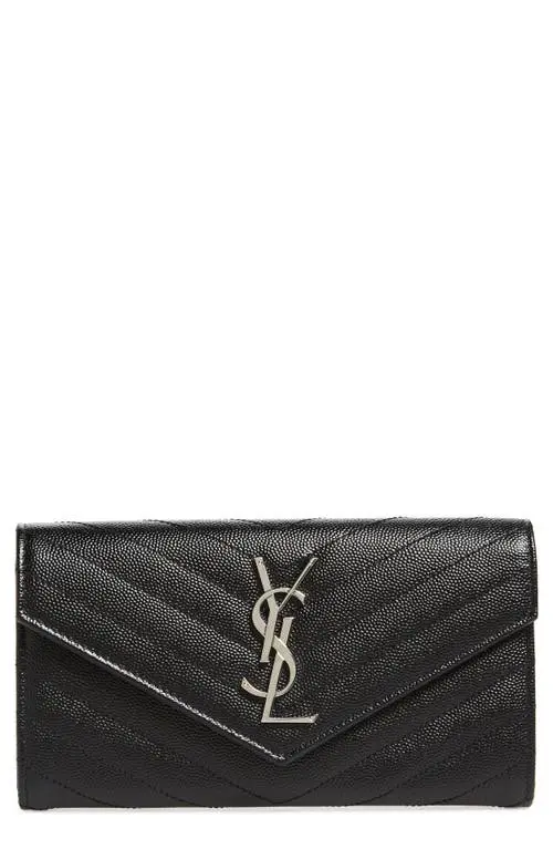 Saint Laurent Matelassé Leather Envelope Wallet - Noir