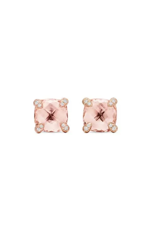 David Yurman Châtelaine® Morganite And Diamond Stud Earrings - Rose Gold/ Diamond/ Morganite