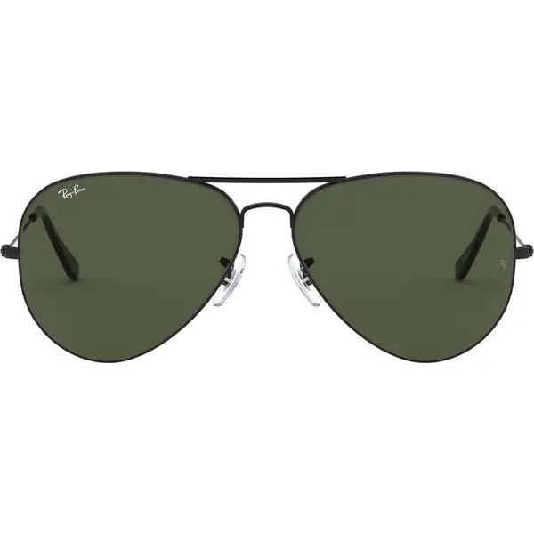 Ray-ban 62mm Aviator Sunglasses - Black/ Green Solid