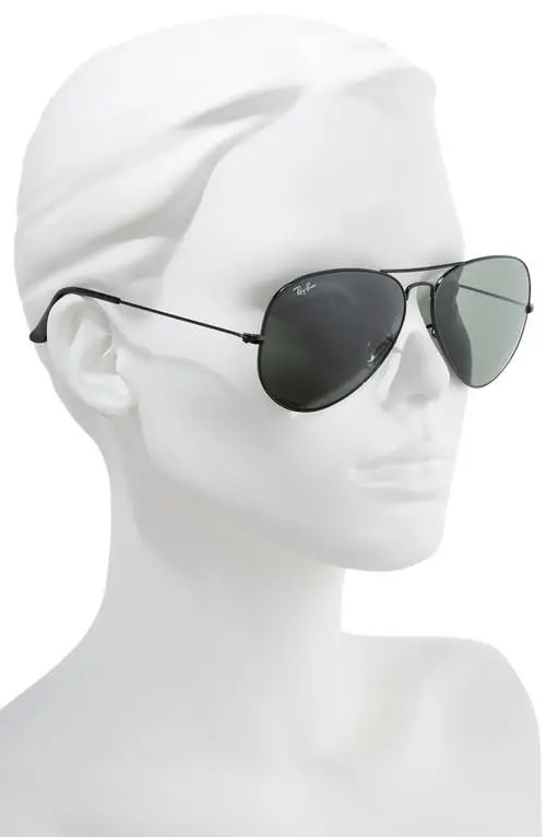 Ray-ban 62mm Aviator Sunglasses - Black/ Green Solid