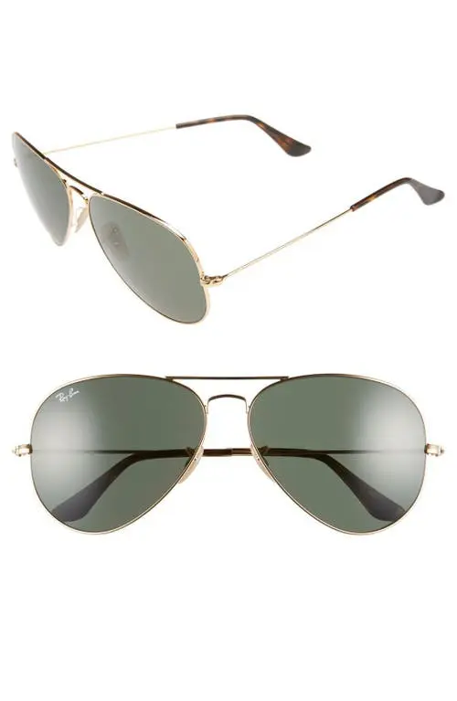 Ray-ban 62mm Aviator Sunglasses - Gold/dark Green