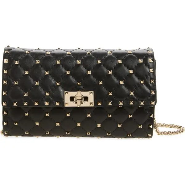 Valentino Garavani Rockstud Matelassé Quilted Leather Crossbody Bag - Black