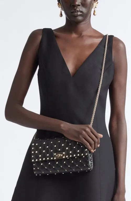 Valentino Garavani Rockstud Matelassé Quilted Leather Crossbody Bag - Black