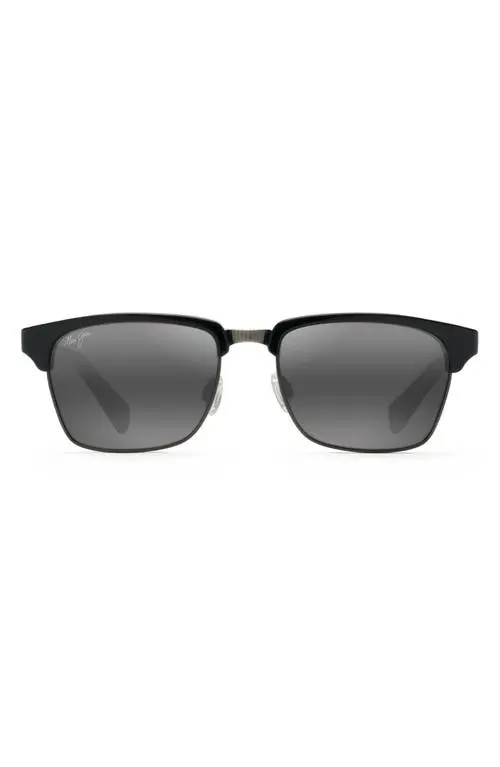 Maui Jim Rectangular Sunglasses - Black Gloss/pewter